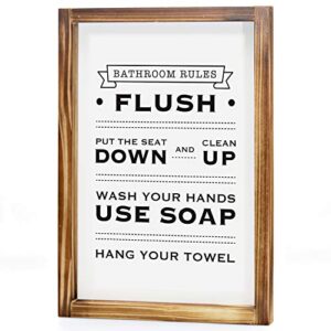 wood bathroom rules sign decor funny 11x16 inch, cute bathroom sign decor, bathroom rules wall art, funny bathroom signs, bathroom farmhouse wall decor, toilet rules sign for bathroom