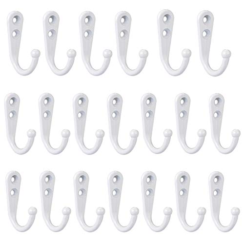 QMseller 20 Pieces Wall Mounted Hook Robe Hooks Single Coat Hanger and 40 Pieces Screws (White)