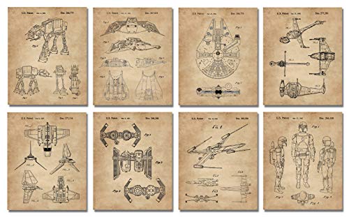 Star Vessels Gifts - Set of 8 Wall Art Prints (8x10) for Men Boys Women Bathroom Bedroom Room Decor Movie Sci Fi Wars Comic-Con Man Cave Garage Retro Reinterpreted Studio Student Decorations