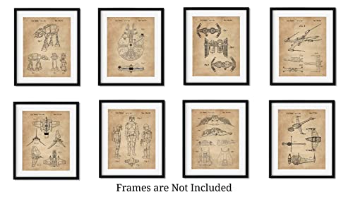 Star Vessels Gifts - Set of 8 Wall Art Prints (8x10) for Men Boys Women Bathroom Bedroom Room Decor Movie Sci Fi Wars Comic-Con Man Cave Garage Retro Reinterpreted Studio Student Decorations