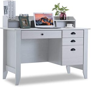 catrimown computer desk with drawers and hutch shelf, wood executive desk teens student desk writing laptop home office desk for small spaces, white oak