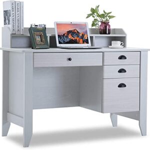 Catrimown Computer Desk with Drawers and Hutch Shelf, Wood Executive Desk Teens Student Desk Writing Laptop Home Office Desk for Small Spaces, White Oak