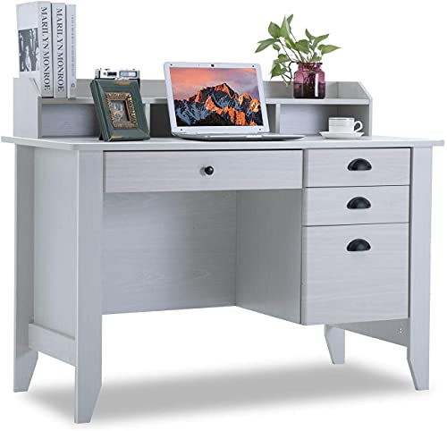 Catrimown Computer Desk with Drawers and Hutch Shelf, Wood Executive Desk Teens Student Desk Writing Laptop Home Office Desk for Small Spaces, White Oak