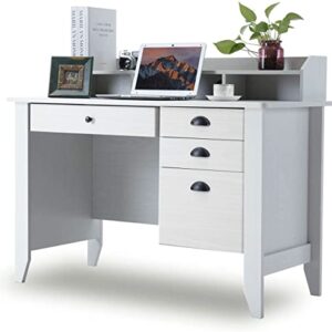 Catrimown Computer Desk with Drawers and Hutch Shelf, Wood Executive Desk Teens Student Desk Writing Laptop Home Office Desk for Small Spaces, White Oak