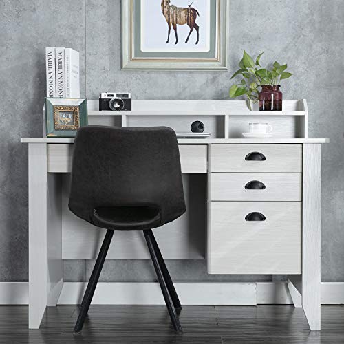 Catrimown Computer Desk with Drawers and Hutch Shelf, Wood Executive Desk Teens Student Desk Writing Laptop Home Office Desk for Small Spaces, White Oak