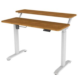 Bookshelf Height-Adjustable Standing Desk with Table Top, Steel Frame Electric Lifting Desk Workstation, Large pc Gaming Desk, Home Office Computer Desk Table with Control Panel