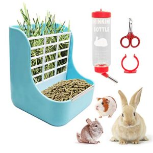 llspet 3-in-1 guinea pig hay feeder water bottle nail scissors set, pets feeding kit for small animals bunny chinchilla guinea pig rabbit, 250ml rabbit water bottle no drip, double use rabbit feeder