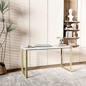 roomfitters Marble Print Top Writing Desks/Workstation for Home Office, Gold Legs, 55.1" W