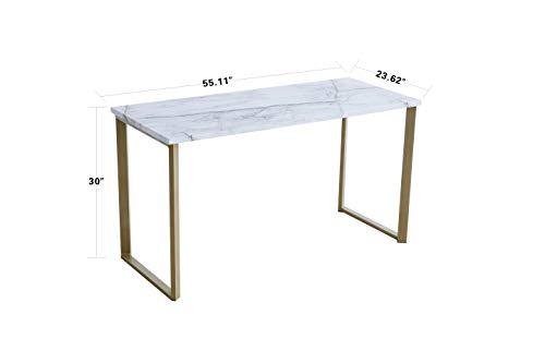 roomfitters Marble Print Top Writing Desks/Workstation for Home Office, Gold Legs, 55.1" W