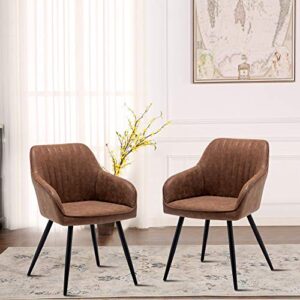 annjoe faux leather accent chair arm chairs living room chairs leisures chair upholstered chair with metal legs set of 2 for home kitchen office bistro cafe, brown