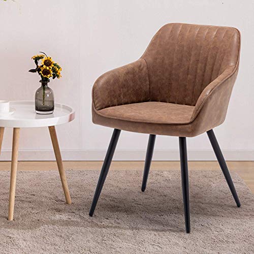 annjoe Faux Leather Accent Chair Arm Chairs Living Room Chairs Leisures Chair Upholstered Chair with Metal Legs Set of 2 for Home Kitchen Office Bistro Cafe, Brown