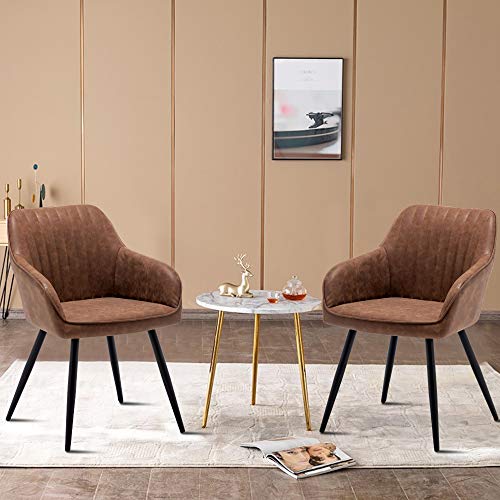 annjoe Faux Leather Accent Chair Arm Chairs Living Room Chairs Leisures Chair Upholstered Chair with Metal Legs Set of 2 for Home Kitchen Office Bistro Cafe, Brown