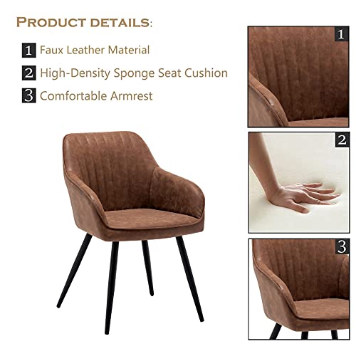 annjoe Faux Leather Accent Chair Arm Chairs Living Room Chairs Leisures Chair Upholstered Chair with Metal Legs Set of 2 for Home Kitchen Office Bistro Cafe, Brown