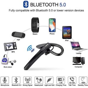 ACOME Bluetooth Headset V5.0 Wireless Earpiece 16H Playtime, Single Earhook Business Headphones Earbud with Mic Clear Call Noise Cancelling Hands-Free Bluetooth Headset with Volume Control (Black)