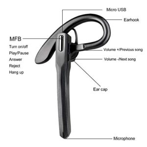 ACOME Bluetooth Headset V5.0 Wireless Earpiece 16H Playtime, Single Earhook Business Headphones Earbud with Mic Clear Call Noise Cancelling Hands-Free Bluetooth Headset with Volume Control (Black)