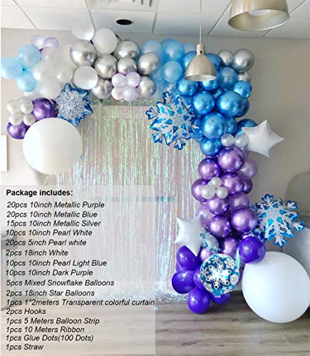 Frozen Balloon Garland Arch Kit - Snowflake balloons for Princess Girl Elsa Baby Shower Frozen Birthday Party Decorations Supplies