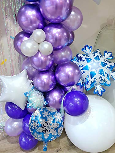 Frozen Balloon Garland Arch Kit - Snowflake balloons for Princess Girl Elsa Baby Shower Frozen Birthday Party Decorations Supplies