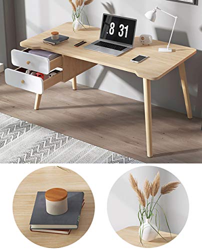 Simple Computer Desk with 2 Drawers,Wooden Study Writing Desk Home,Modern Style Sturdy Pc Laptop Table for Home Office Workstation