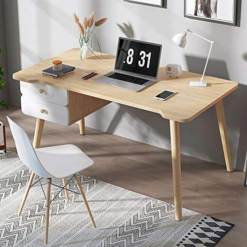 Simple Computer Desk with 2 Drawers,Wooden Study Writing Desk Home,Modern Style Sturdy Pc Laptop Table for Home Office Workstation