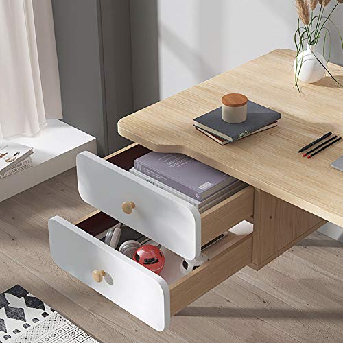 Simple Computer Desk with 2 Drawers,Wooden Study Writing Desk Home,Modern Style Sturdy Pc Laptop Table for Home Office Workstation