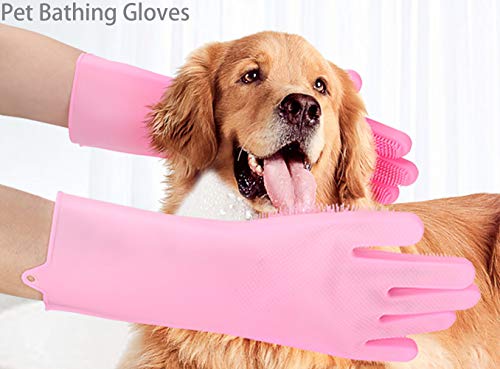 Pet Grooming Gloves for Bathing and Hair Removal, Dogs and Cats Bath Shampoo Brush , Soft and Durable Silicone Scrubber Glove for Pets Shower Like Horse, Dog and Cat