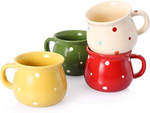 avla ceramic campfire coffee mugs set of 4, 10 ounce porcelain specialty coffee drinks hot chocolate mugs with handle, creative mug tea cup set for kids party, polk dot, assorted color