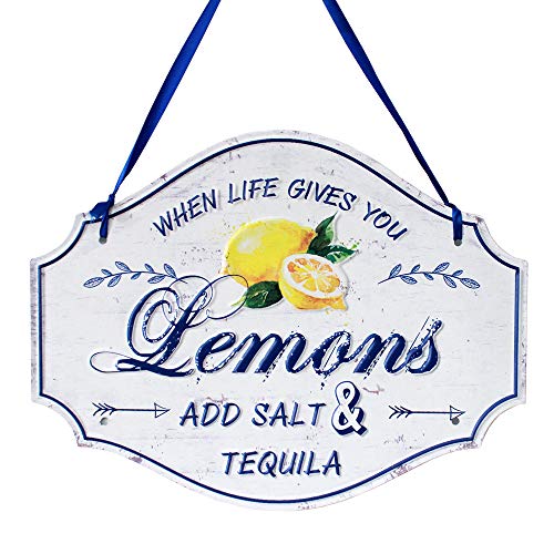 Funly mee Distressed Metal Tin Lemon Sign - When Life Gives You Lemons Add Salt -12.2×9.5(in)