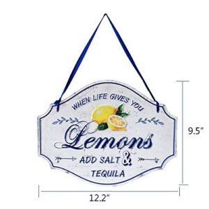 Funly mee Distressed Metal Tin Lemon Sign - When Life Gives You Lemons Add Salt -12.2×9.5(in)