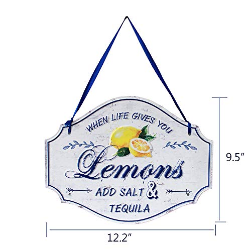 Funly mee Distressed Metal Tin Lemon Sign - When Life Gives You Lemons Add Salt -12.2×9.5(in)