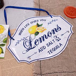 Funly mee Distressed Metal Tin Lemon Sign - When Life Gives You Lemons Add Salt -12.2×9.5(in)