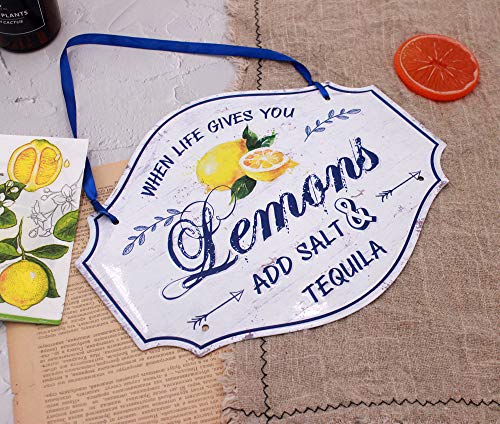 Funly mee Distressed Metal Tin Lemon Sign - When Life Gives You Lemons Add Salt -12.2×9.5(in)