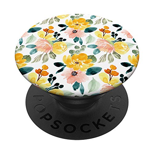 Yellow rose pink floral orange flower design for women girls PopSockets Swappable PopGrip