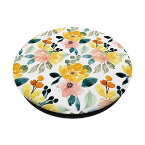 Yellow rose pink floral orange flower design for women girls PopSockets Swappable PopGrip