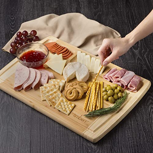 Timberr Large Charcuterie Board Organic Bamboo Cutting Board for Kitchen - Wood Chopping Block, Meat and Cheese Board 18 x 12 Inches