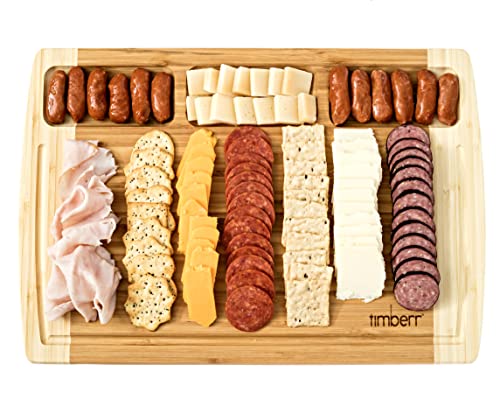 Timberr Large Charcuterie Board Organic Bamboo Cutting Board for Kitchen - Wood Chopping Block, Meat and Cheese Board 18 x 12 Inches