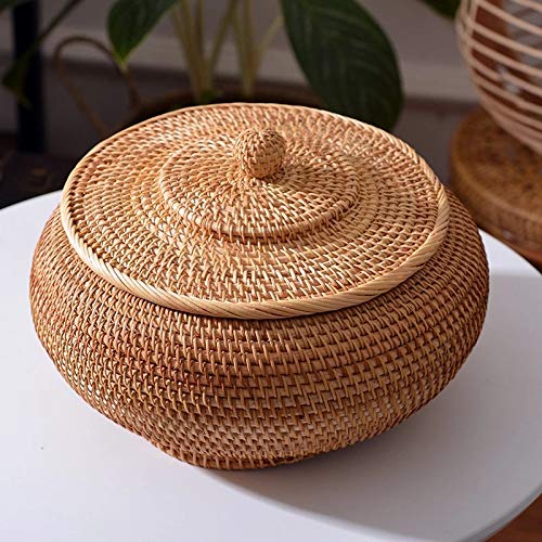 HOOK Rattan Boxes with Lid Hand-Woven Multi-Purpose Wicker Tray with Durable Rattan Fiber Round 11 Inch Diameter Bread basket