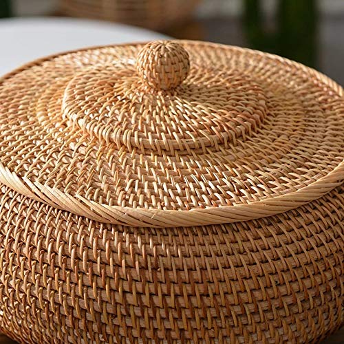 HOOK Rattan Boxes with Lid Hand-Woven Multi-Purpose Wicker Tray with Durable Rattan Fiber Round 11 Inch Diameter Bread basket