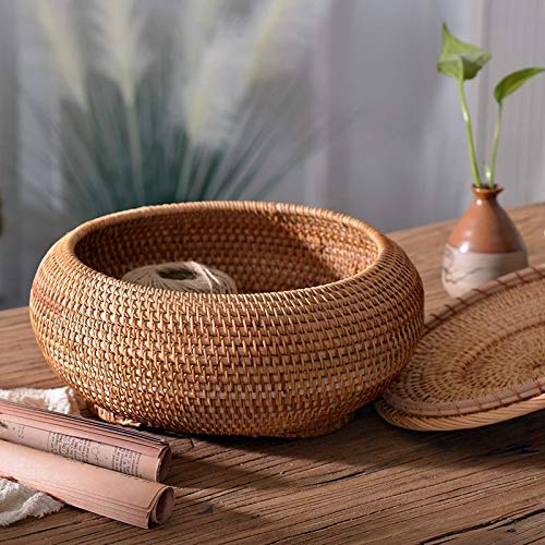 HOOK Rattan Boxes with Lid Hand-Woven Multi-Purpose Wicker Tray with Durable Rattan Fiber Round 11 Inch Diameter Bread basket