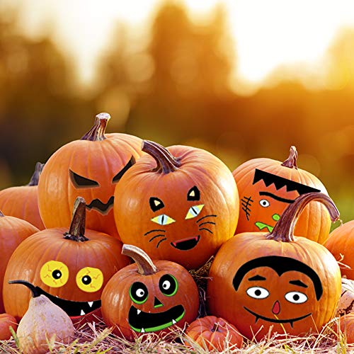 Halloween Pumpkin Craft Stickers, 32 Pcs Classic Pumpkin Expressions Jack-O-Lantern Stickers Pumpkin Decorating Stickers Halloween Face Stickers Halloween Trick or Treat Party Decorations