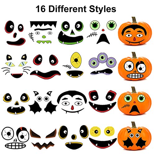 Halloween Pumpkin Craft Stickers, 32 Pcs Classic Pumpkin Expressions Jack-O-Lantern Stickers Pumpkin Decorating Stickers Halloween Face Stickers Halloween Trick or Treat Party Decorations