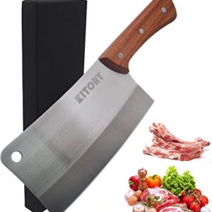 Kitory Meat Cleaver 7'' Heavy Duty Chopper Butcher Knife Bone Cutter Chinese Kitchen Chef’s Chopping Knife for Meat, Bone- Full Tang 7CR17MOV High Carbon Stainless Steel - Pear Wood Handle