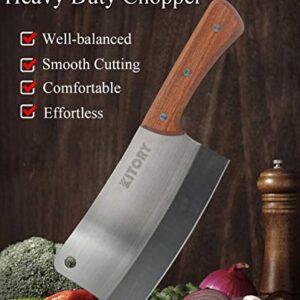 Kitory Meat Cleaver 7'' Heavy Duty Chopper Butcher Knife Bone Cutter Chinese Kitchen Chef’s Chopping Knife for Meat, Bone- Full Tang 7CR17MOV High Carbon Stainless Steel - Pear Wood Handle