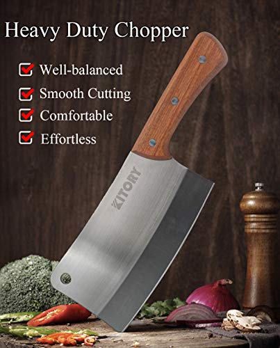 Kitory Meat Cleaver 7'' Heavy Duty Chopper Butcher Knife Bone Cutter Chinese Kitchen Chef’s Chopping Knife for Meat, Bone- Full Tang 7CR17MOV High Carbon Stainless Steel - Pear Wood Handle