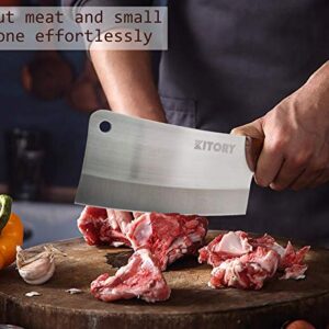 Kitory Meat Cleaver 7'' Heavy Duty Chopper Butcher Knife Bone Cutter Chinese Kitchen Chef’s Chopping Knife for Meat, Bone- Full Tang 7CR17MOV High Carbon Stainless Steel - Pear Wood Handle