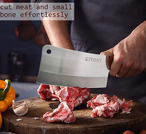 Kitory Meat Cleaver 7'' Heavy Duty Chopper Butcher Knife Bone Cutter Chinese Kitchen Chef’s Chopping Knife for Meat, Bone- Full Tang 7CR17MOV High Carbon Stainless Steel - Pear Wood Handle