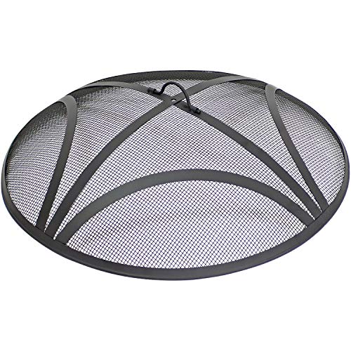 Sunnydaze Reinforced Steel Mesh Fire Pit Spark Screen - Round Fire Pit Screen with Ring Handle - Durable Black Metal Mesh Design - Patio Fire Pit Accessory - 30-Inch Diameter