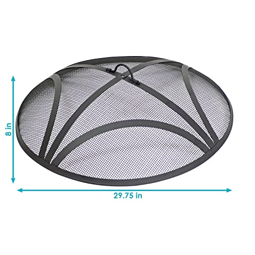 Sunnydaze Reinforced Steel Mesh Fire Pit Spark Screen - Round Fire Pit Screen with Ring Handle - Durable Black Metal Mesh Design - Patio Fire Pit Accessory - 30-Inch Diameter