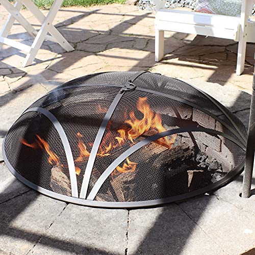 Sunnydaze Reinforced Steel Mesh Fire Pit Spark Screen - Round Fire Pit Screen with Ring Handle - Durable Black Metal Mesh Design - Patio Fire Pit Accessory - 30-Inch Diameter