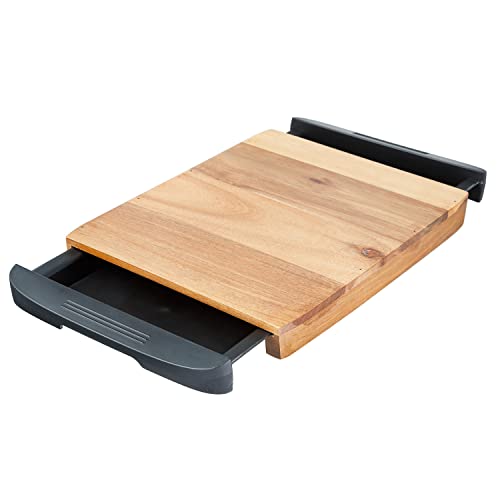 Glad Acacia Wood Cutting Board with Slide Out Trays | Catches Food and Waste | Solid Wooden Butcher Block with Removable Drawers | Kitchen Cooking Supplies, Brown, Black