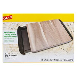 Glad Acacia Wood Cutting Board with Slide Out Trays | Catches Food and Waste | Solid Wooden Butcher Block with Removable Drawers | Kitchen Cooking Supplies, Brown, Black